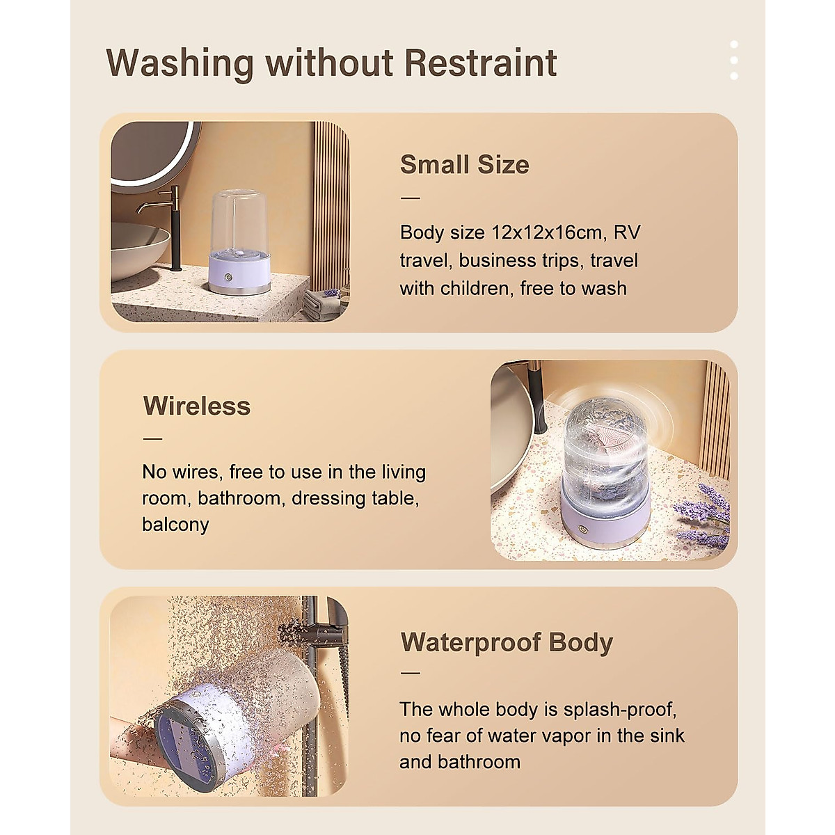 Byrotson Wireless Mini Washer Small Portable Washing Machine 1L Capacity Laundry Cup, Deep Cleaning of Underwear, Socks and Other Small Clothes,Purple