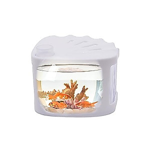 PENCK Small Betta Fish Tank, Acrylic Small Aquarium, Desktop Round Glass Planter Terrarium, Mini Goldfish Tank for Small Shrimp Fish Home Office Decor (White)