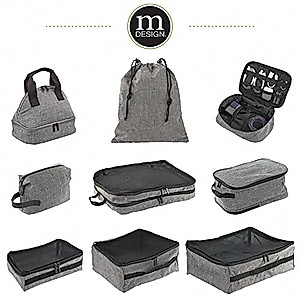 mDesign Portable Large Capacity Travel Bag with Draw String Closure, Water-Resistant for Laundry Room, College Dorm Room, Apartment, Gym, Sporting Events, School, Make-Up, Travel - 2 Pack - Gray