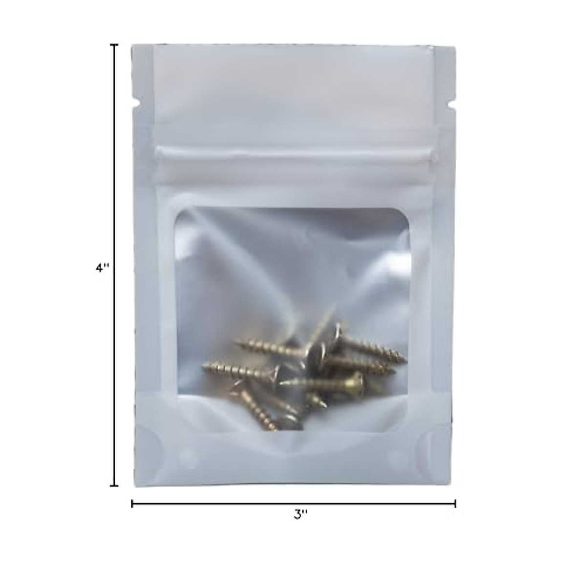 HANSER | Smell Proof Odorless Mylar Resealable Foil Pouch Bags with clear Window | Stand up bottom | Airtight | matte white | 100 Pieces | 3x4 inches
