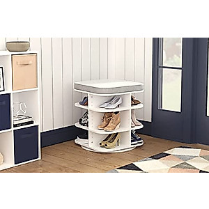 ClosetMaid Shoe Storage Bench Ottoman, Rotating with Gray Cushion, Adjustable, White Finish