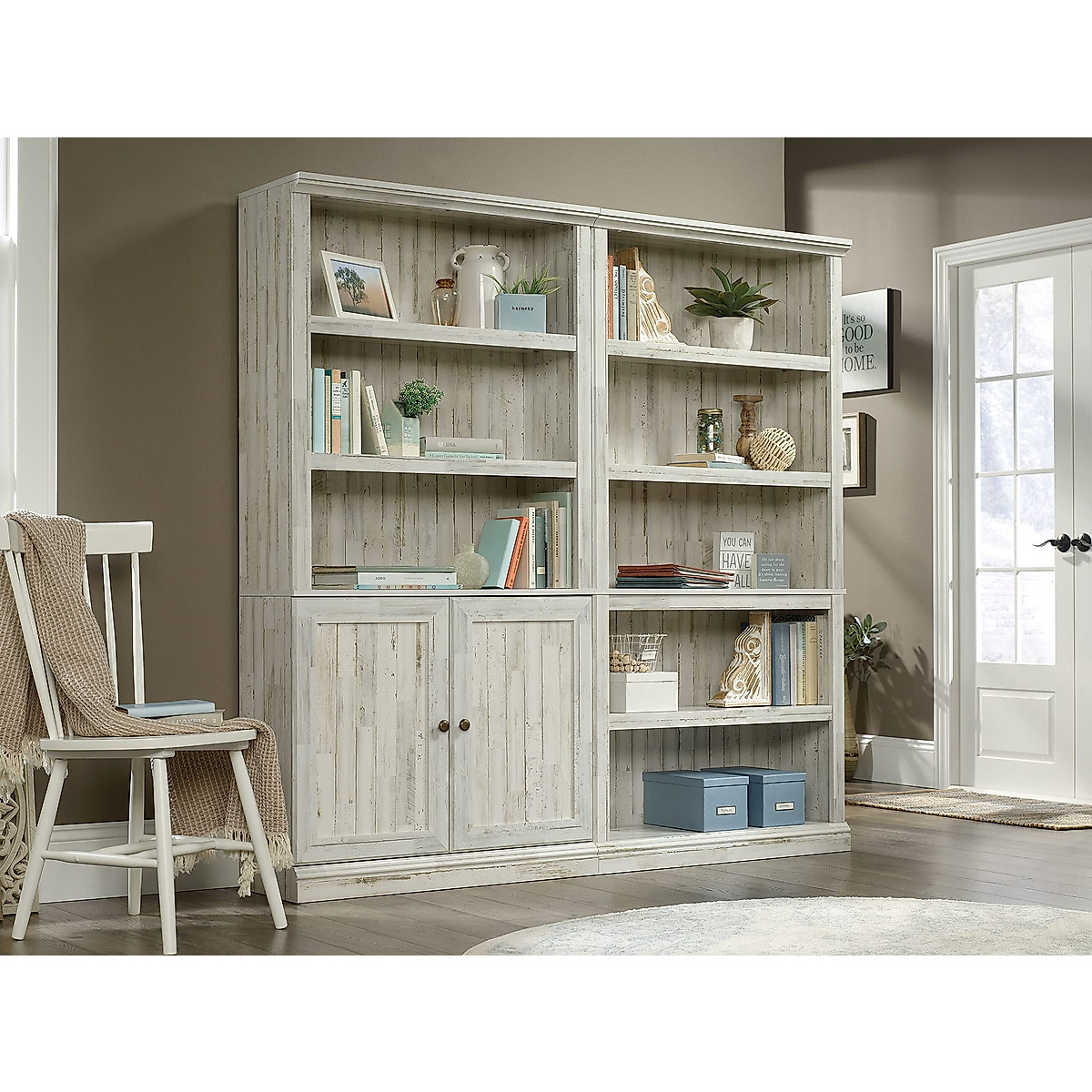Sauder Miscellaneous Storage Bookcase/ Book Shelf With Doors, White Plank finish