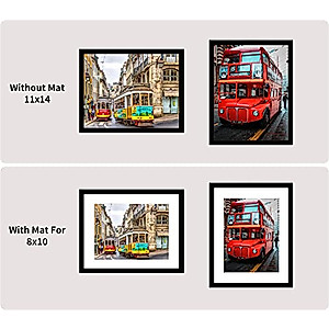 pojah 11x14 Picture Frame Set of 4,Black Photo Frame with Mat Display Pictures 8x10 or 11x14 Without Mat,PVC Glass,for Wall Home Office Décor（11x14,Black）