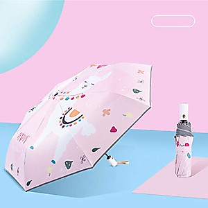 Momahoda Kids Folding Umbrella Child Compact Windproof Travel Umbrella with Automatic Open/Close for Girls Boy (Alpaca rose)