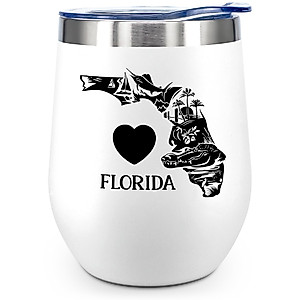 Gifts Idea for Women Girl,Florida Wine Tumbler 12 Oz with Lid,Funny Vacuum Stainless Steel Coffee Mug Stemless Cup,Unique Florida Themed Gift,for Hot and Cold Drinks (White) (Pack of 1)