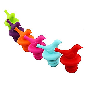 Little Bird Wine Bottle Stopper, Silicone Stoppers, Reusable, Leak Proof, Cute, Fun, Decorative, Multipack (Assorted Color, Set of 6)
