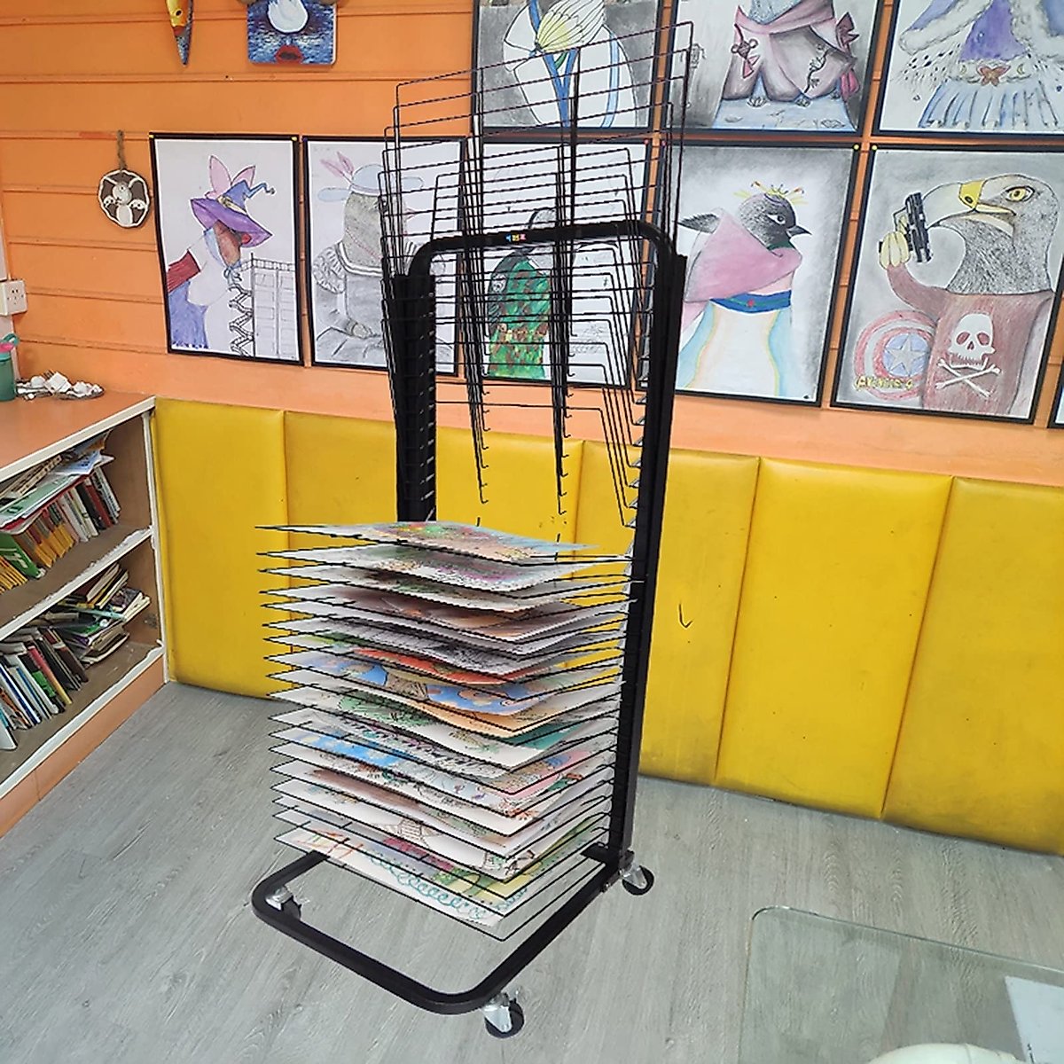 YSCMX Drying Rack, Mobile Classrooms Drying Rack with Wire Shelves for Works of Art Studios and Home Use, Black Powder Coated Finish, Drying & Print Racks (Color : 25-Layer)