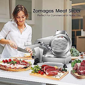 Zomagas Meat Slicer Machine,10 inch Commercial Meat Slicer, 240W Frozen Meat Cheese Deli Slicer,Premium Chromium-plated Steel Blade Semi-Auto Foody Slicer for Commercial and Home Use,Low Noises