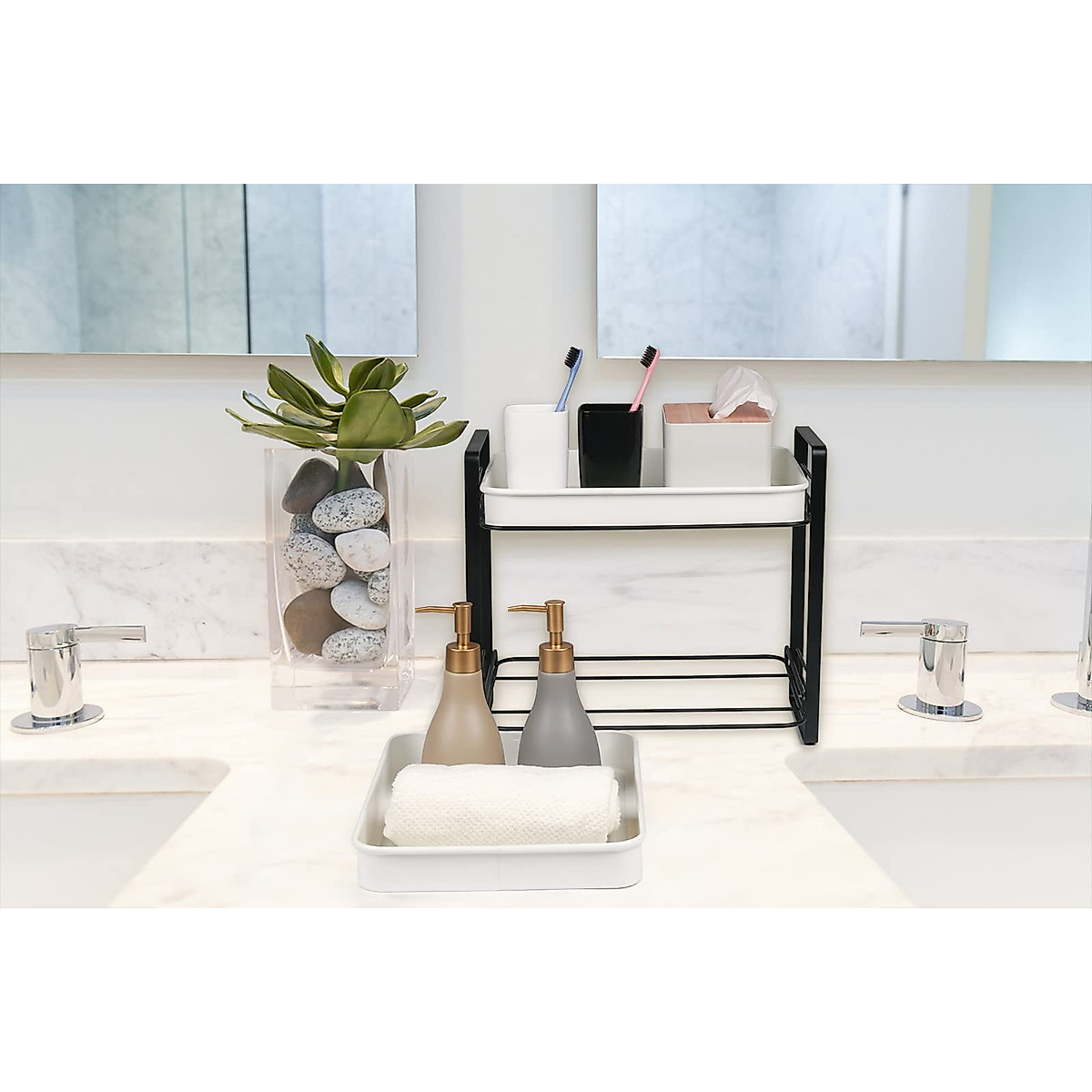 Bathroom Counter Organizer,Goporcelain 2 Tier Countertop Organizer for Bathroom Vanity Tray Kitchen Spice Rack Organizer Shelf Under Sink Storage Organization