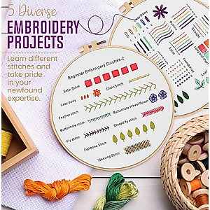 ARTIFICAY 4Set Embroidery kit for Beginners with Embroidery Patterns, Embroidery Kits for Kids, Needlepoint Kits for Beginners, Beginner Embroidery kit for Adults, Ideal Hand Embroidery kit to Learn