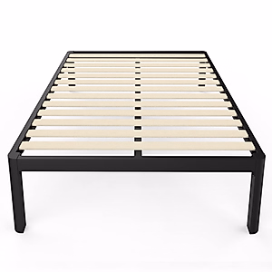 MAF 14 Inch Queen Platform Bed Frames with Wooden Slats, Black 3500 Lbs Heavy Duty Metal Bed Frame with Anti-Collision Round Legs, No Box Spring Needed, Easy Assembly