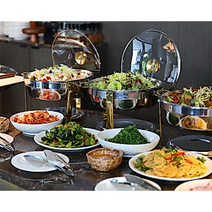 Amhier 5 Qt Chafing Dishes for Buffet with Glass Lid and Holder, Stainless Steel Chafing Dish Buffet Set with Food and Water Pans for Parties and Weddings, Gold, 4 Pack