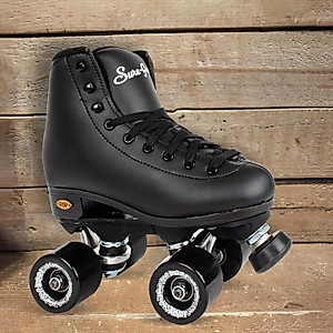 Sure Grip Fame Men & Women Premium Roller Skates Black Leatherette | Stylish Skates for Indoors - Double Structure, Stronger Grip, Extra Long Laces - Suitable for Beginners