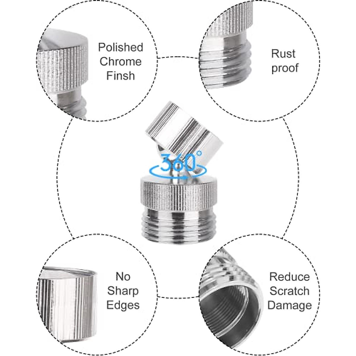 Faucet to Garden Hose Adapter Kit, 360 Degree Swivel Faucet Aerator Adapter to Garden Hose with Cache Faucet Aerator Key, Sink Garden Hose Attachment for Male to Male and Female to Male, Chrome