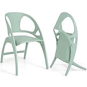 Giantex Folding Dining Chairs Set of 2, Outdoor Plastic Dining Chairs with Armrest and High Backrest, 330 LBS Modern Dining Chairs for Dining Room Kitchen, Green