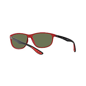 Ray-Ban RB4394M Scuderia Ferrari Collection Square Sunglasses, Matte Red/Green Mirrored Silver Polarized, 61 mm