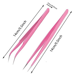 Aoshang 2PCS Stainless Steel Straight and Curved Tip Tweezers Nippers for Eyelash Extensions and Nail Art Sticker Rhinestone Eyelash Picker Acrylic Gel Nail DIY Art