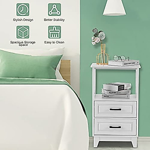 Nightstand with 2 Storage Drawers, Tall End Table with Wooden X-Design for Bedroom,Living Room White