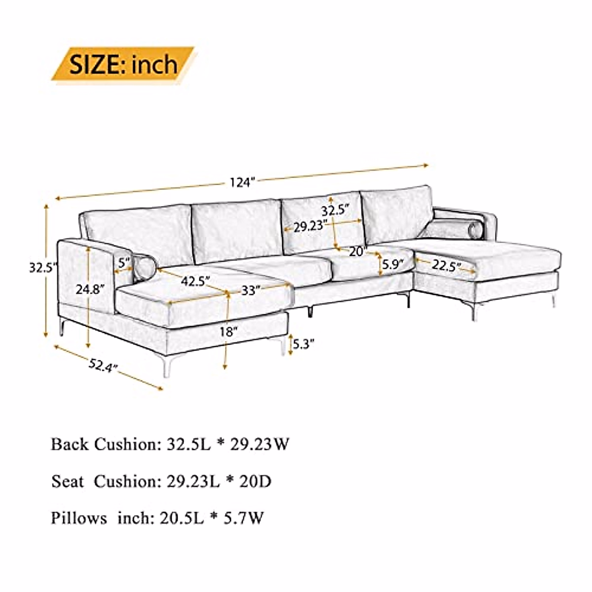 Sectional Sofa with Two Pillows U-Shape Upholstered Couch with Modern Elegant Velvet for Living Room Apartment (Color : Grey) (Blue)
