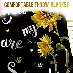 Levens Sunflower Blanket Gifts for Women Girls Mom, You are My Sunshine Decoration for Home Bedroom Living Room All Seasons, Soft Fluffy Lightweight Throw Blankets Black 50"x60"