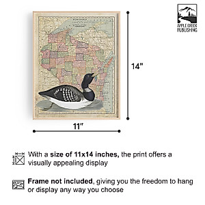 Apple Creek Wisconsin State Map Common Loon Call Decoy Poster Art Print 11x14 Cabin Wall Decor Pictures