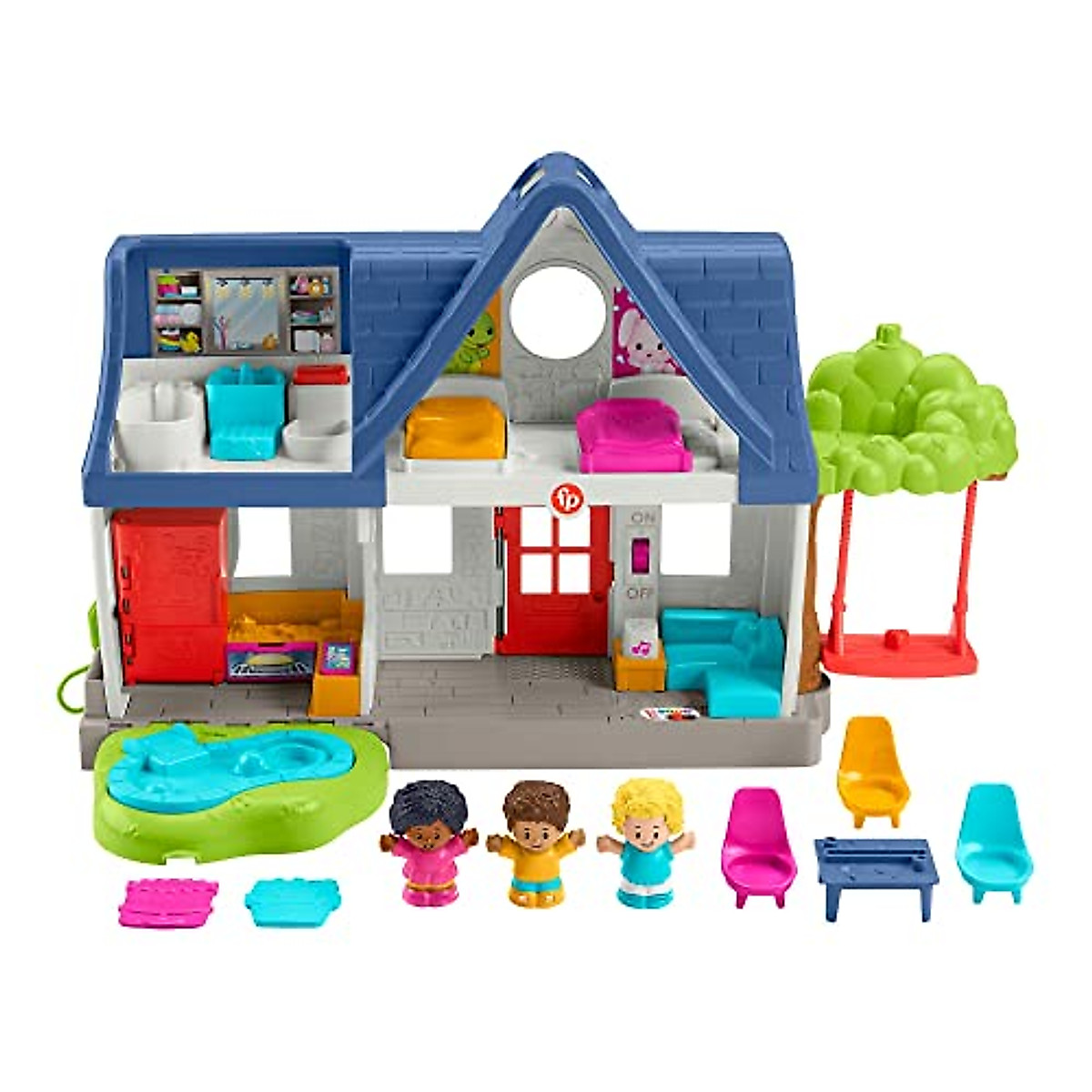 Fisher-Price Little People Toddler Play House with Lights Music & Smart Stages Learning Content, 2 Figures 6 Play Pieces, UK English Version, HCJ66
