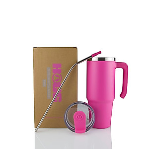 Hogg 30oz Grippy Tumbler with Removable Handle, Lid, and Stainless Steel Straw, DIY, Customizable, Double Wall Insulated Tumblers (Pink)