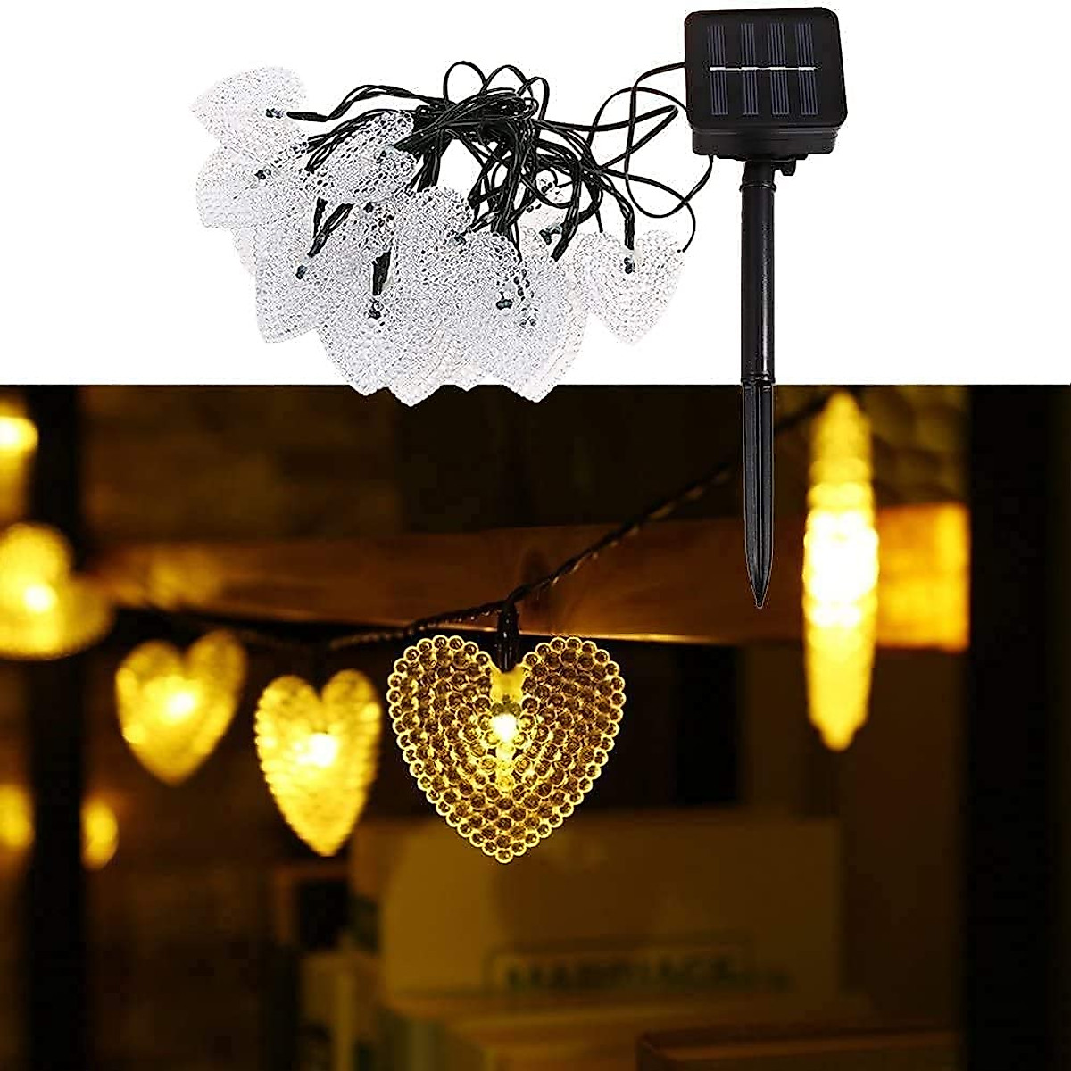 JIAN Heart-Shaped Solar String Light, String Lights Outdoor Garden, 5m 20 LED Decorative Light Garden Lights for Wedding Party Patio Home Christmas Tree Decorations for Christmas (Warm White)