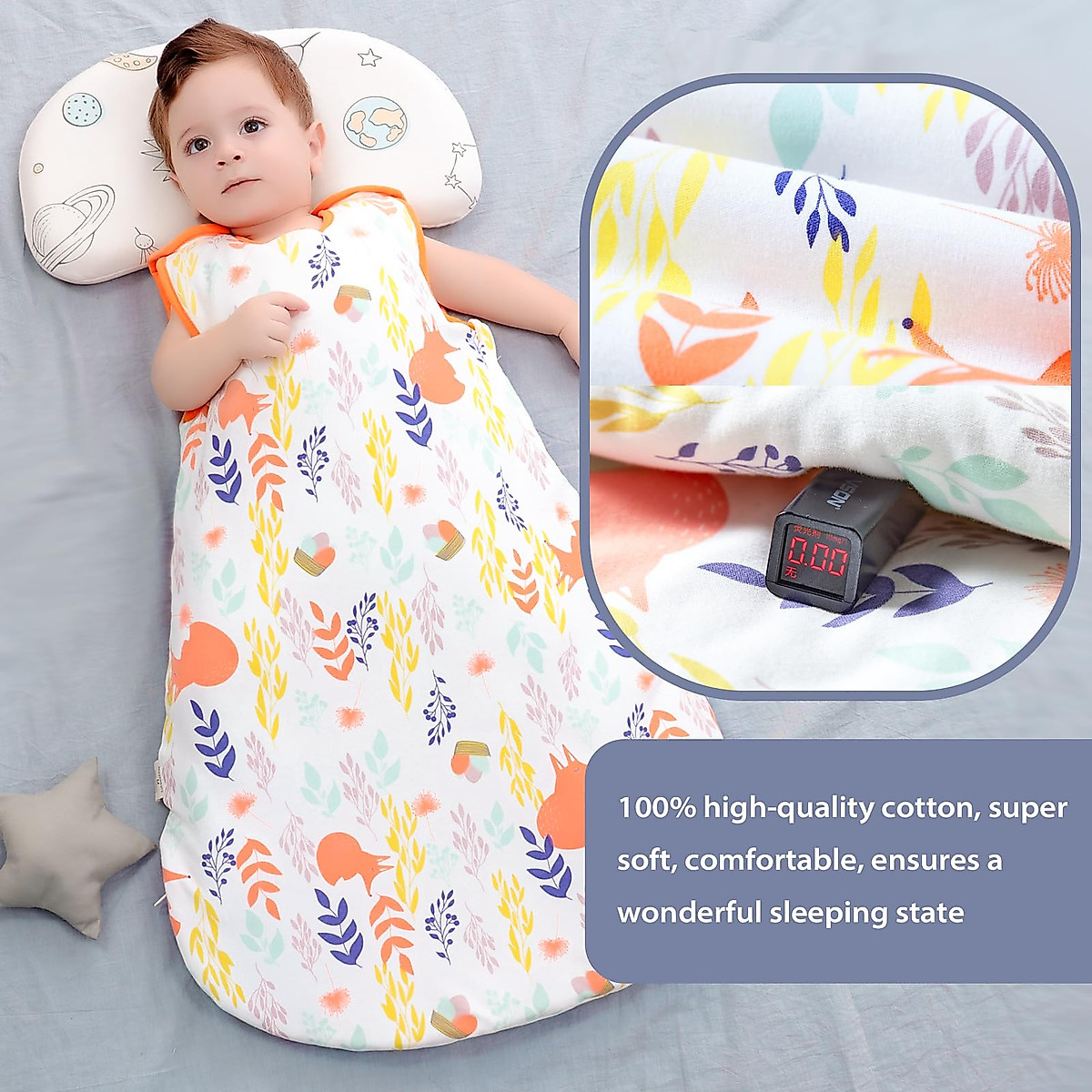 Mosebears Sleep Sack Baby Wearable Blanket with 2-Way Zipper,2.5 TOG Cotton Sleep Sack Unisex (Red Fox, 18-24 Months)