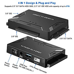 USB to SATA IDE HDD Adapter - USB 3.0 Cable to 2.5" 3.5" SATA IDE Hard Drive Converter for Windows 10/8/ 7/XP, Mac, Internal to External Laptop SSD Reader Kit, File Data Transfer Conversion Cord