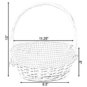 White Round Willow Gift Basket, with Pink Gingham Liner and Handle- Small