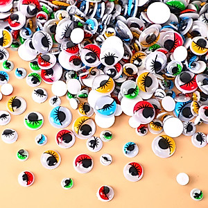 UPINS 1000pcs Wiggle Eyes with Eyelashes Self Adhesive Googly Eyes for DIY Craft 6 mm 8 mm 10 mm 12 mm Mixed Packaging and Multi Assorted Colors