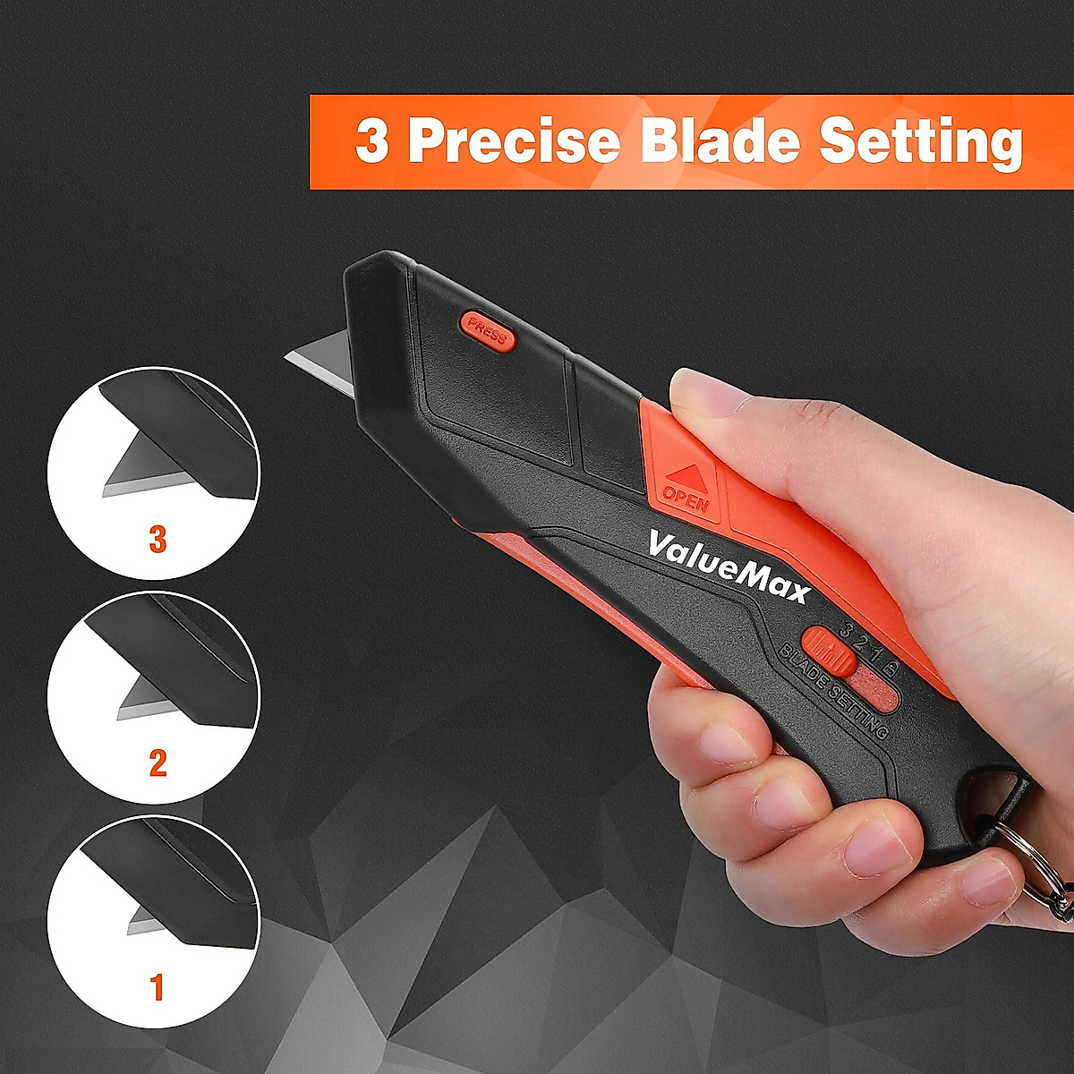 ValueMax 2-Pack Box Cutter Knife, Self-Retracting 3-Position Locking Blade, Safety Sheath, Lanyard, Extra Blades Included