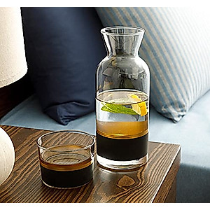 CEVVIZZ Bedside Water Carafe With Glass Set -Cup and Bottle to Keep Next To Your Bed for a Handy Midnight Drink - Glass Carafe 24 oz/Cup 7.5 oz - Beautiful Gift Box (GOLD ELEGANCE)