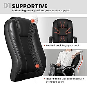 NEO CHAIR Office Chair Computer Desk Chair Gaming - Ergonomic High Back Cushion Lumbar Support with Wheels Comfortable Jet Black Leather Racing Seat Adjustable Swivel Rolling Home Executive