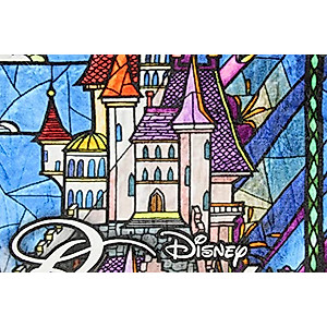 Disney Beauty and The Beast Stained Glass Enchanted Castle Plush Throw Blanket 46' x 60'