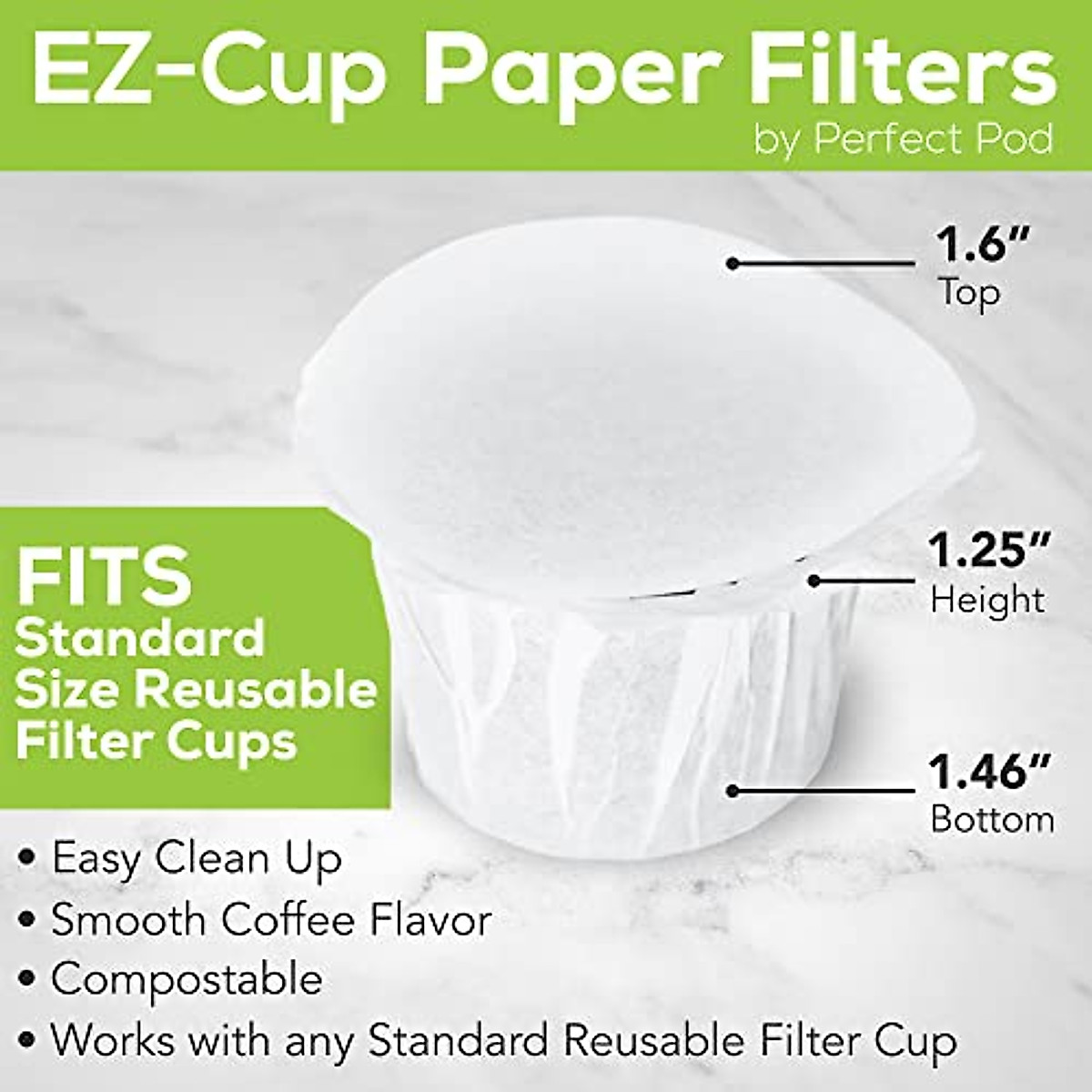 Perfect Pod EZ-Cup Paper Coffee Filters with Patented Lid for Single-Serve Coffee Brewers and Coffee Pods, Compatible with Keurig, 8-Pack (400 Filters)