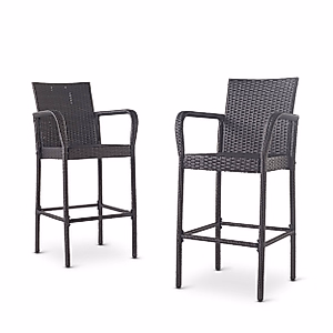 Christopher Knight Home Delfina Outdoor Wicker Barstools, 2-Pcs Set, Grey