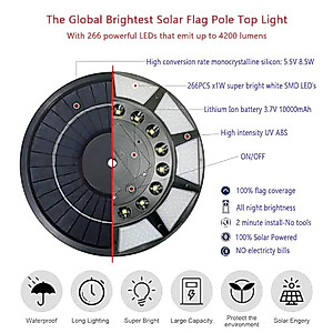 enrybia Solar Flag Pole Light Outdoor Dusk to Dawn, 266 led Light, 4200lm Super Bright Flag Pole LED, for Most 15 to 25 Ft In-Ground Flag Poles, Fits 0.5" Wide Flag Ornament Spindles (Black)