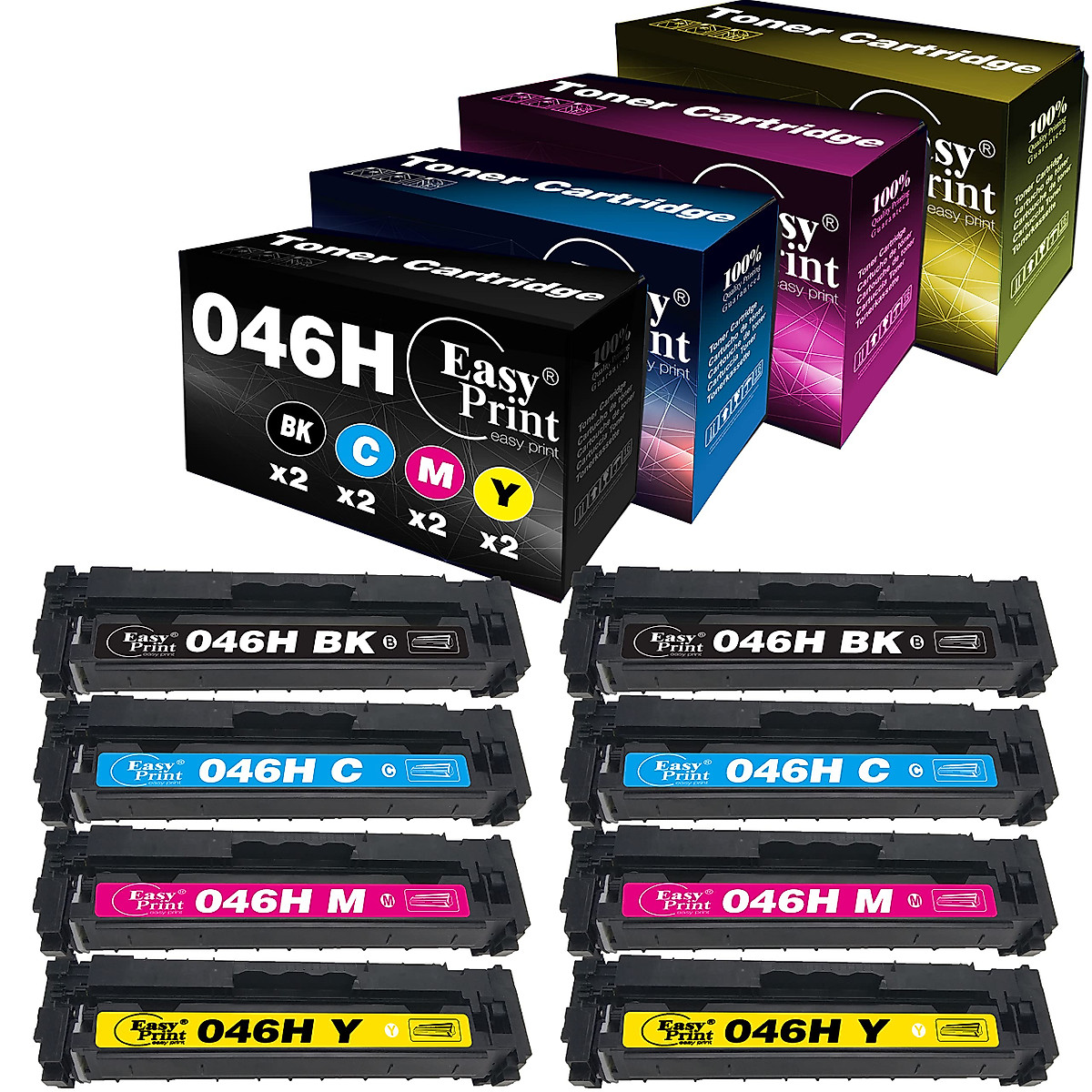 EASYPRINT (2BK/2C/2M/2Y) Compatible 046H Toner Cartridge Replacement for Canon CRG-046H CRG046H Used for LBP651C LBP654Cdw MF735Cdw MF733Cdw MF731Cdw, (2 Set, High Yield)