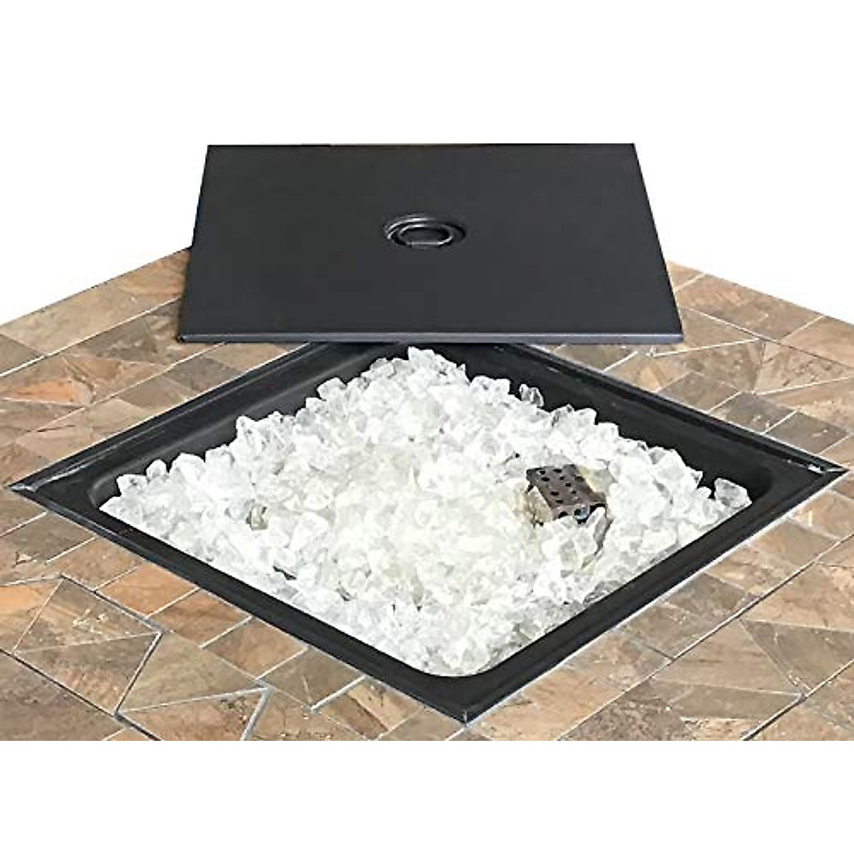 Hiland AFP-STT Outdoor Patio 40,000 BTU 30x30 Inch Square Tile Table Top Propane Fire Pit and Fire Glass