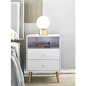 OBRICOL Night Stand,Charging Station Side Table, Functional End Table for Bedroom,Living Room (White)