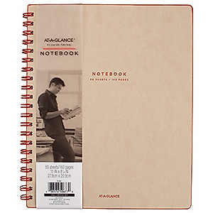 AT-A-GLANCE Collection Twin Wire Notebook, Ruled, 80 Sheets, 11" x 8 1/4", Tan/Red (YP14107)