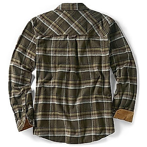 CQR Men's All Cotton Flannel Shirt, Long Sleeve Casual Button Down Plaid Shirt, Brushed Soft Outdoor Tactical Work Shirts, Plaid Hickory Green, Large