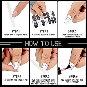 20 Sheets 280 Pieces Black Nail Wraps Self Adhesive Full Cover Nail Decals Art Nail Polish Stickers False Nail Decals Manicure Stickers with 2 Pcs Nail Files for Girls Women (Chic Style)