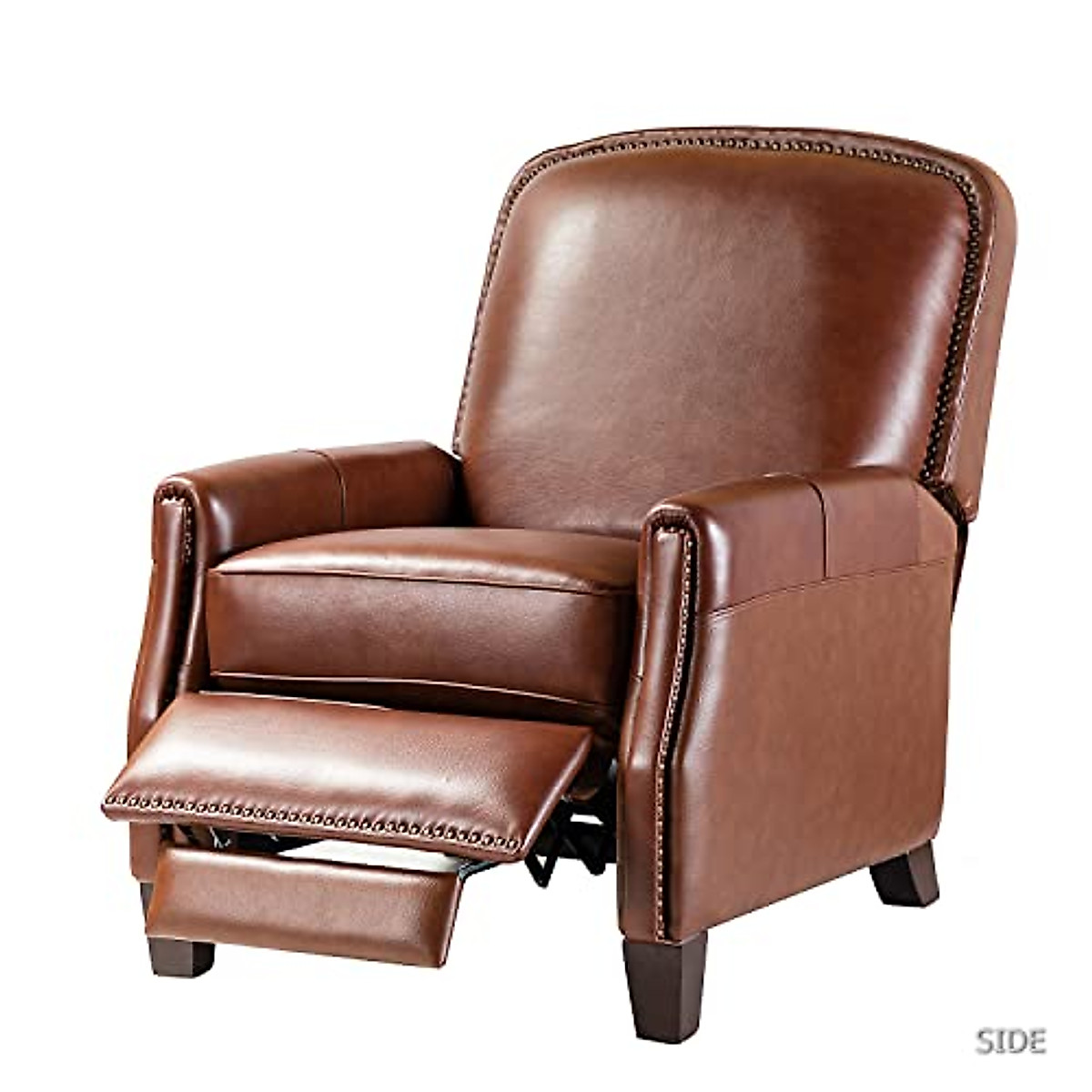 HULALA HOME Genuine Leather Recliner Chair, Classic and Traditional Push Back Recliner Chair for Living Room, Adjustable Leather Cigar Chair Recliner with Thickened Upholstered Seat Back, Brown