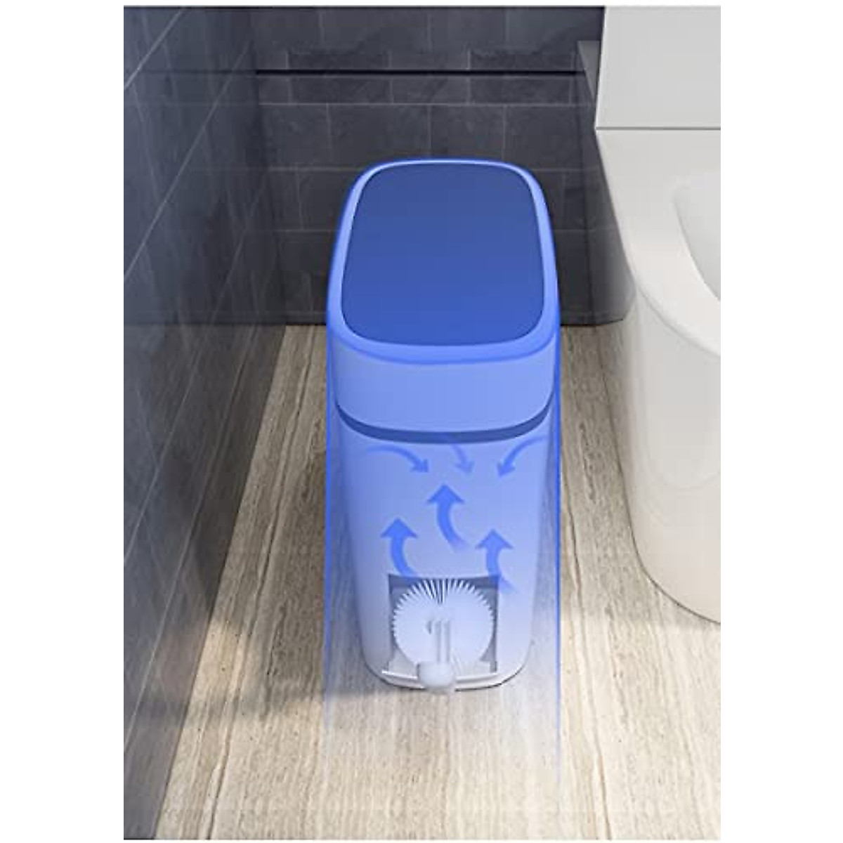 KLGO 14 Liter Slim Plastic Trash Can with Lid,3.7 Gallon Double Barrel Waste Basket,Rectangular Press Garbage Container Bin for Bathroom,Bedroom,Kitchen and Office,White