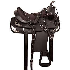 Acerugs 12” 13” 14” 15” 16” 17” 18” WESTERN PLEASURE TRAIL Silver TEXAS STAR LIGHT WEIGHT SYNTHETIC HORSE SADDLE TACK SET PAD (Black, 18" FQHB)