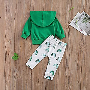 GOOCHEER St. Patrick's Day Baby Boy Girl Outfit Long Sleeves Hoodie Top Pants Baby Boys Girls St Patrick's Day Clothes (Green, 12-18 Months)