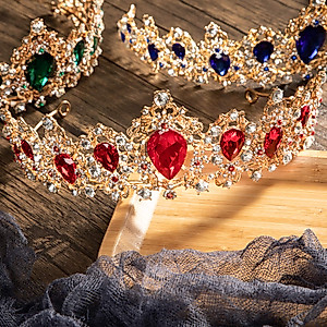 Baroque Vintage Rhinestone Crystal Crown - Tiaras and Crown for Women - Princess Rhinestone Crown for Christmas/Wedding/Prom/Pageant/Costume Birthday Party/Photography (Red ruby crown)